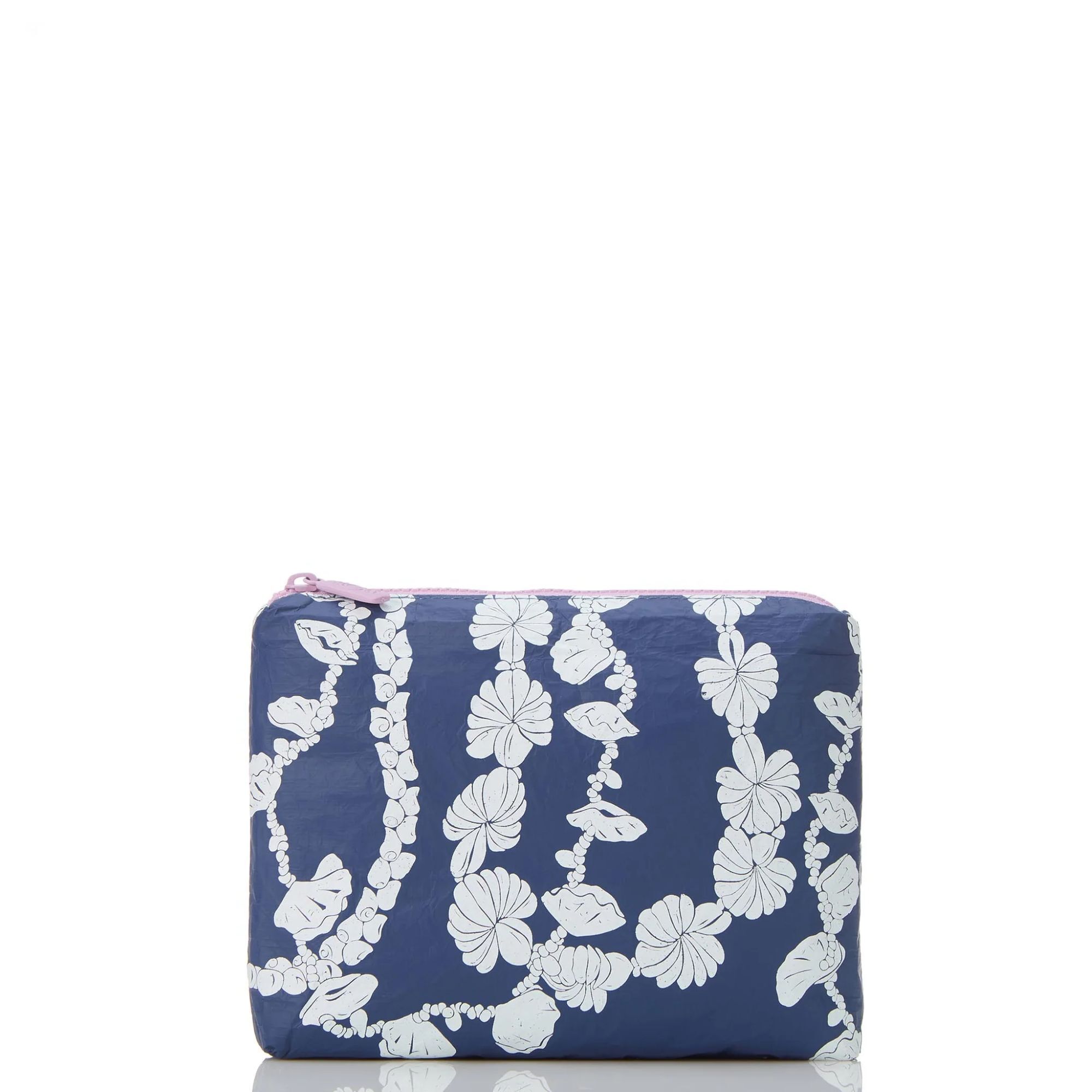 ALOHA Collection Shell Lei Small Pouch - White/Navy | Olivia Clare Boutique